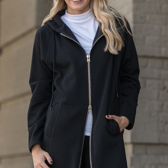 Jackets & Coats | Hooded Black Two Way Zip Up Jacket | Poshmark